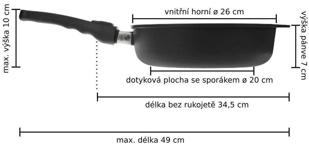 AMT Indukční titanová pánev ø 26 cm x 7 cm s odnímatelnou rukojetí a poklicí