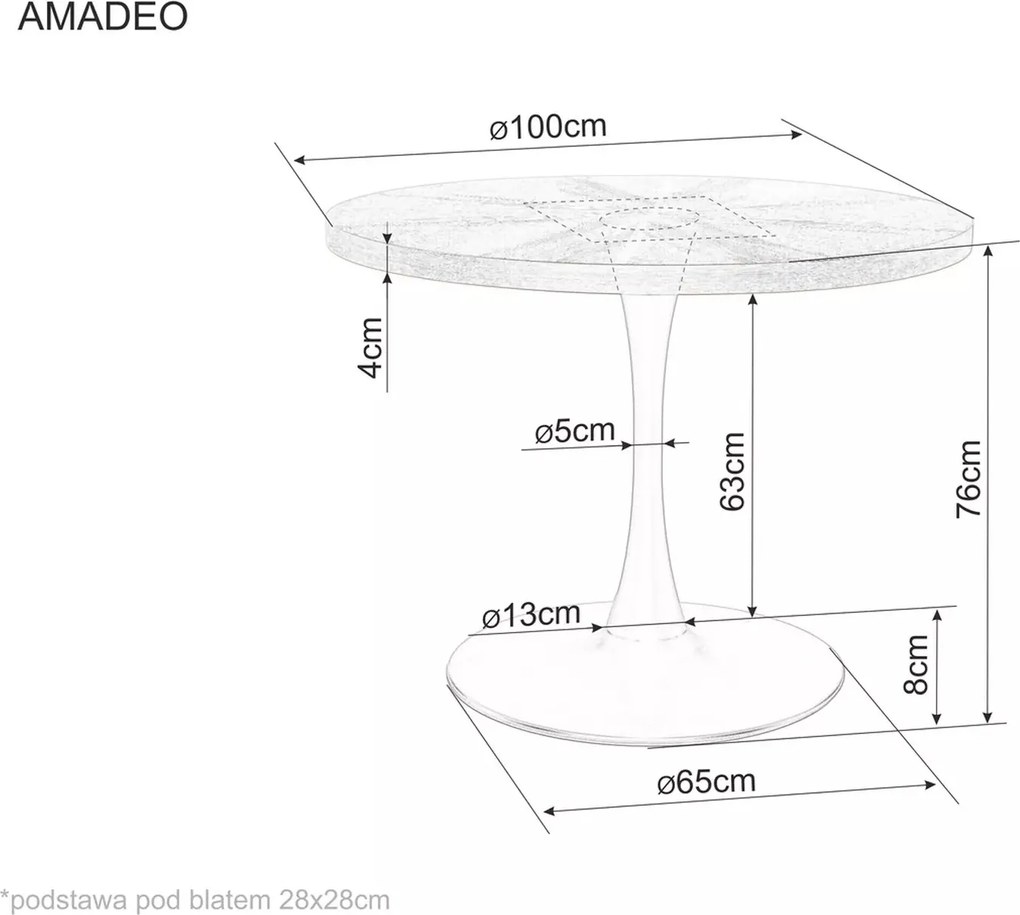 Kulatý jídelní stůl AMADEO 100x100 cm, dekor ořech