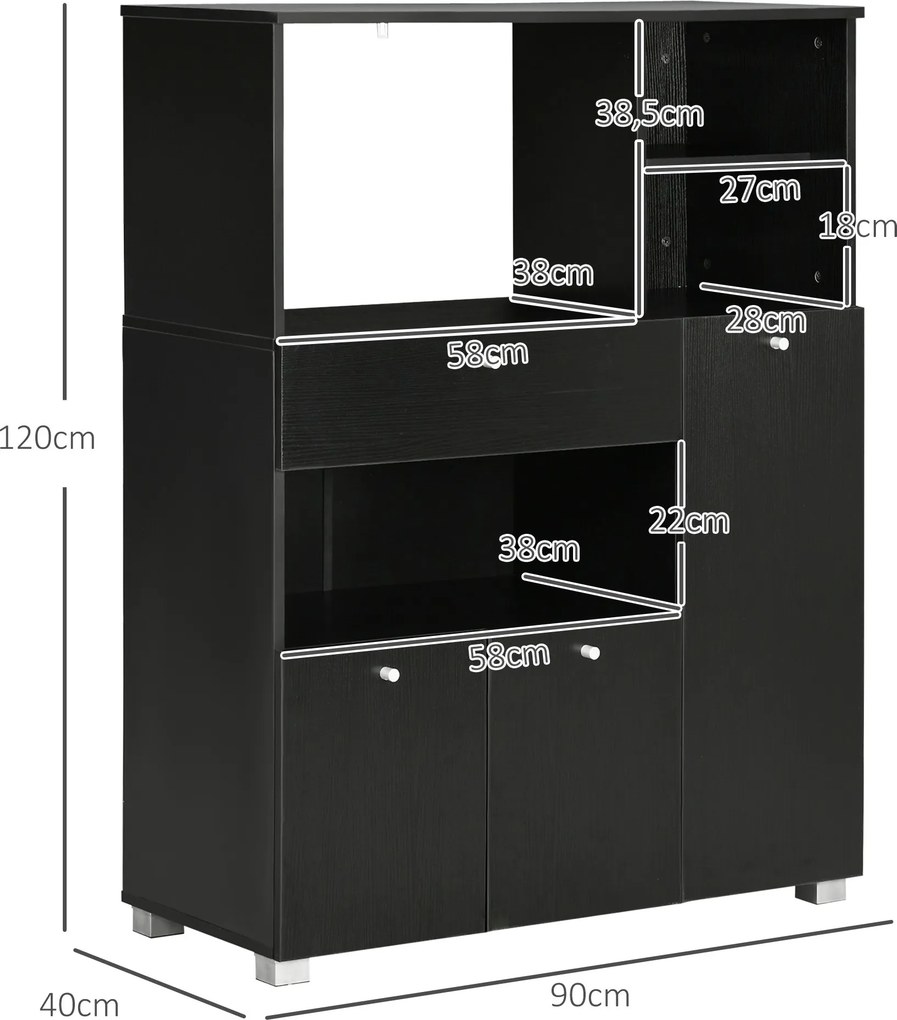 HOMCOM Kuchyňská Skříň S Mikrovlnnou Troubou Stojan Kuchyňský Buffe s Šuplíkem a Policemi 3 Dveře 3 Přihrádky S Anti-Tip Designem pro Jídelnu 90x40x1…