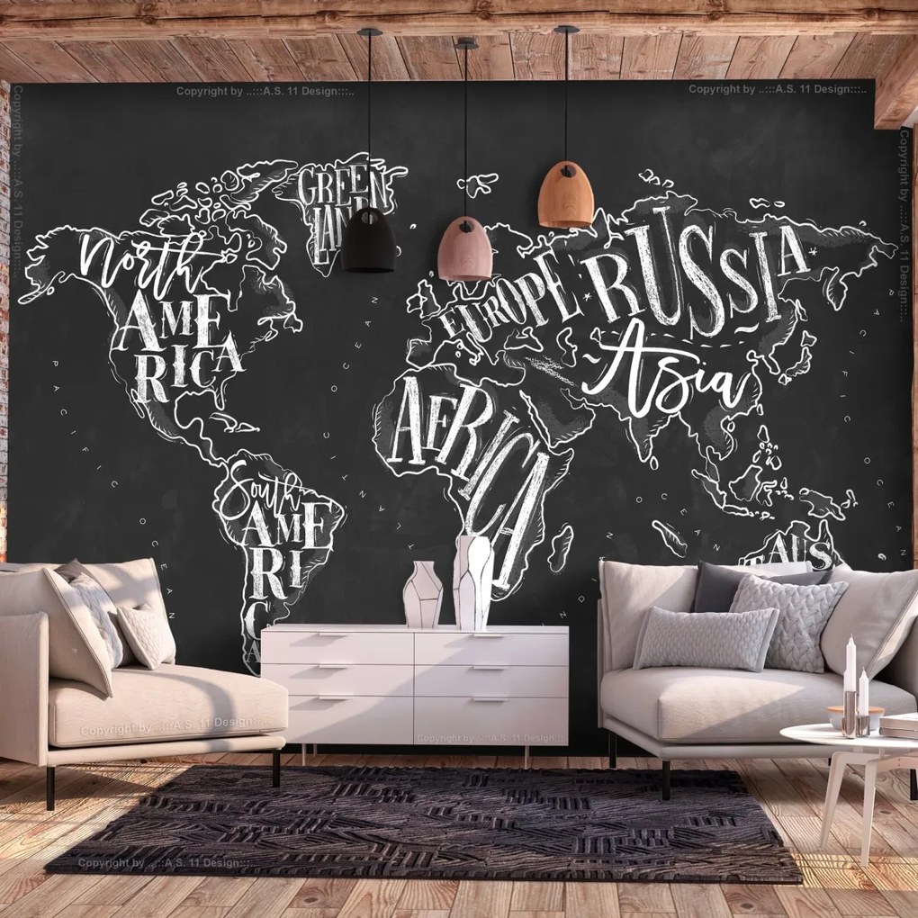 Fototapeta - Retro Continents (Black)