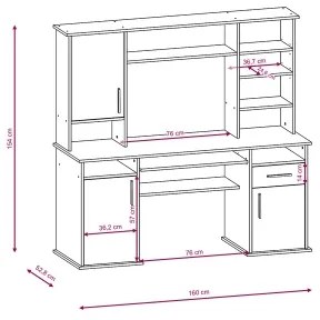 Psací stůl s policí ELIAN dub sonoma/bílá