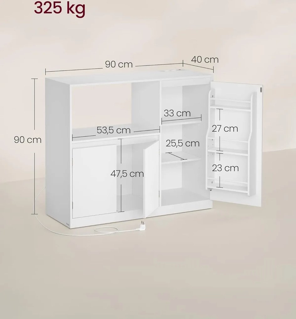 Kuchyňský regál s integrovanou napájecí lištou Vasagle Morja 90 cm bílý
