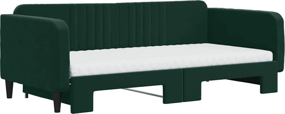 Válenda s přistýlkou a matracemi tmavě zelená 100x200 cm samet 3197096