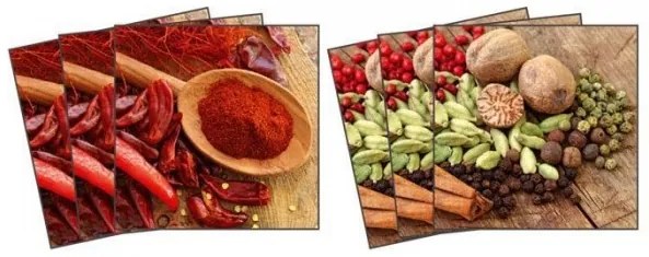 TI 005 Dekorace - samolepky na kachličky - Chilli a pepř | 15 x 15 cm | červená, zelená, béžová, hně