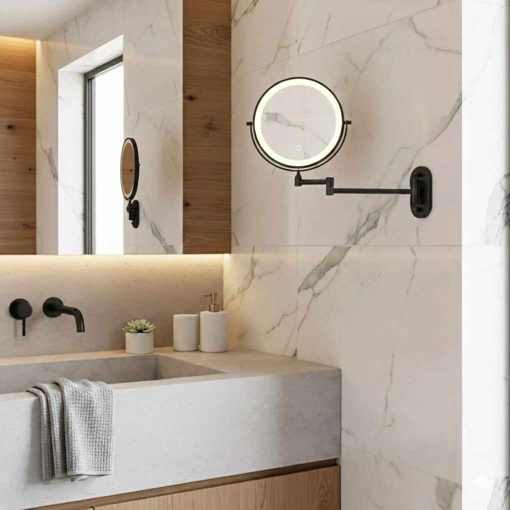 Rea Kosmetické zrcadlo ⌀20 cm s regulovatelným LED osvětlením HOM-70000 černé