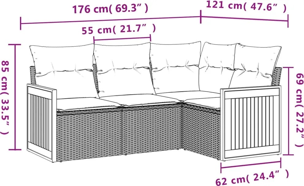 4dílná zahradní sedací souprava s poduškami béžová polyratan 3260014