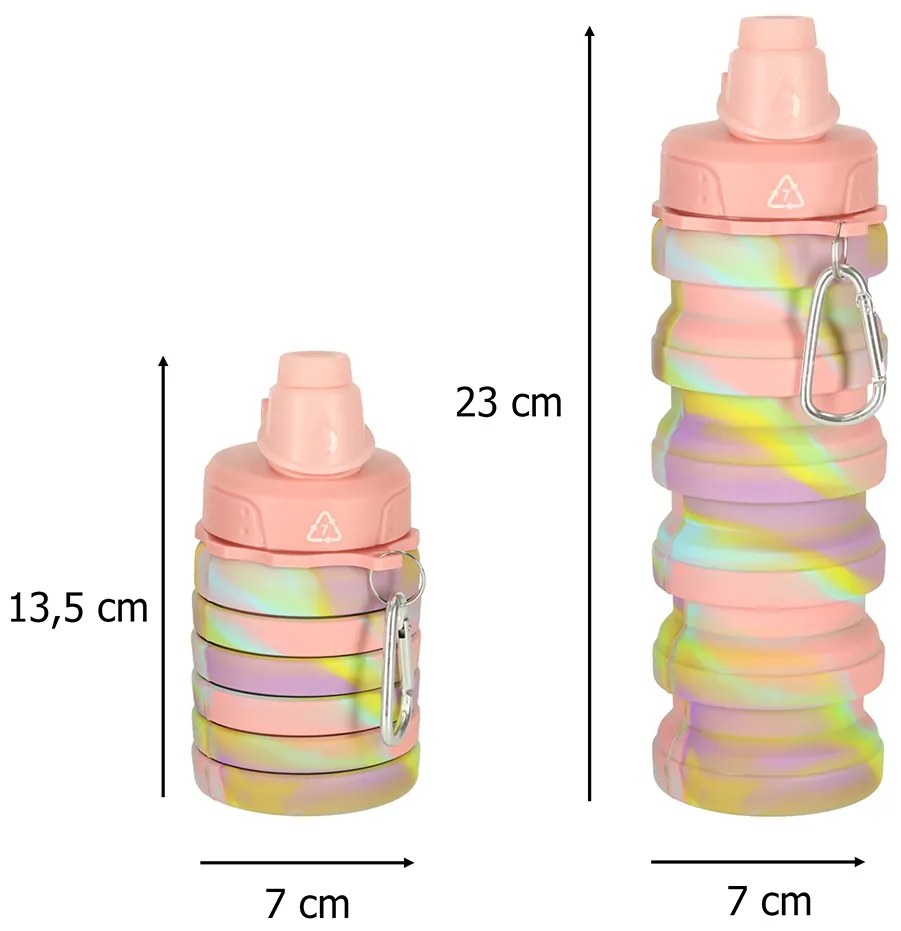Creative Corner Láhev na vodu bidon silikonová skládací s rukojetí sportovní 500ml duhová