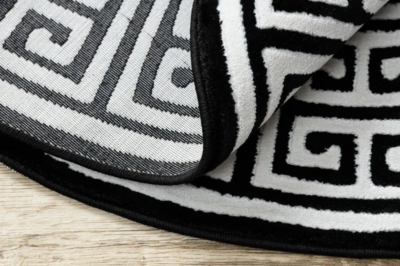 Dywany Łuszczów, Kusový koberec Gloss 6776 85 greek black/ivory kruh, 200x200 (průměr) kruh, černobílá, chodba / předsíň