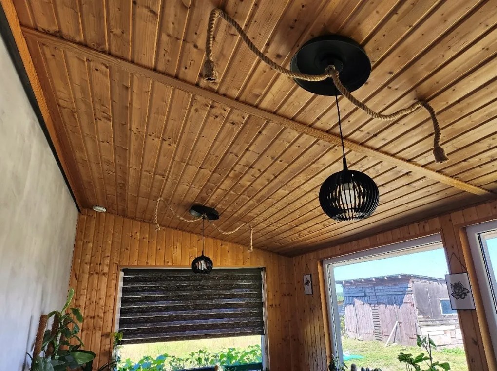 BERGE Stínidlo pro lustrovou lampu, dřevěná koule, černé