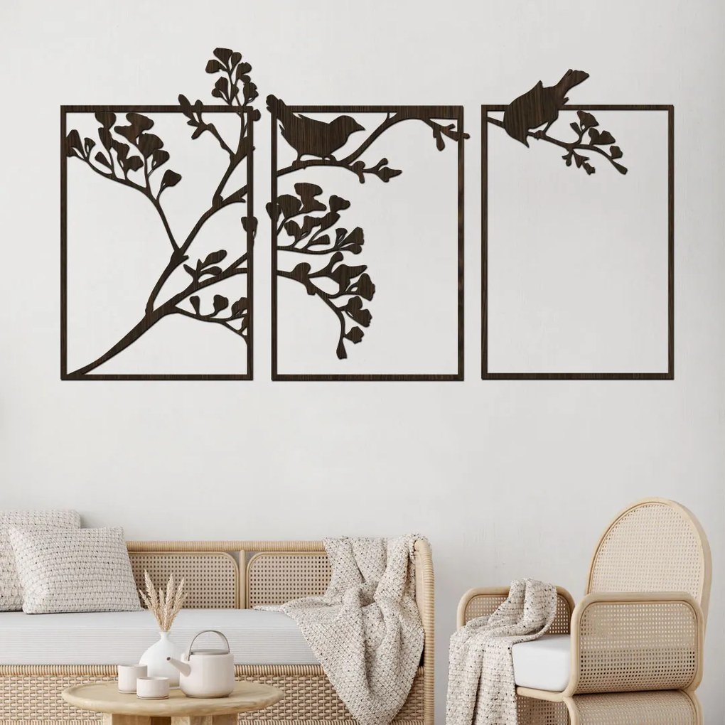 dřevo života 3 dílný dřevěný strom BIRD TREE Zvolte barvu dekoru: Třešeň, Rozměry šxv (cm): 175x95