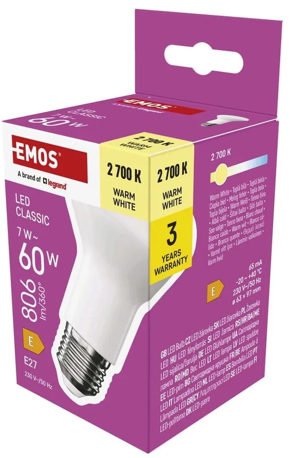 Teplá bílá LED žárovka E27, 7 W – EMOS