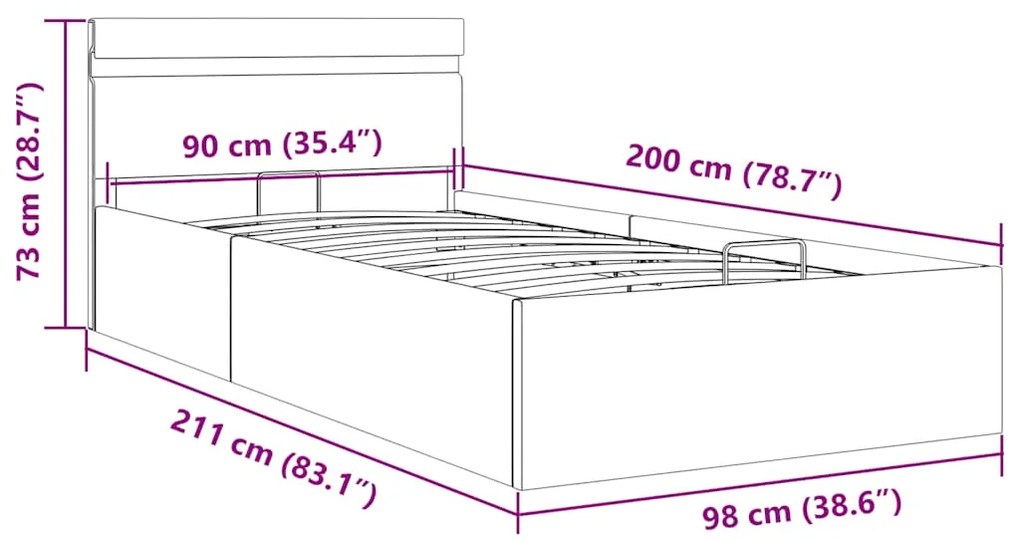 vidaXL Rám postele LED s úložným prostorem černý umělá kůže 90x200 cm