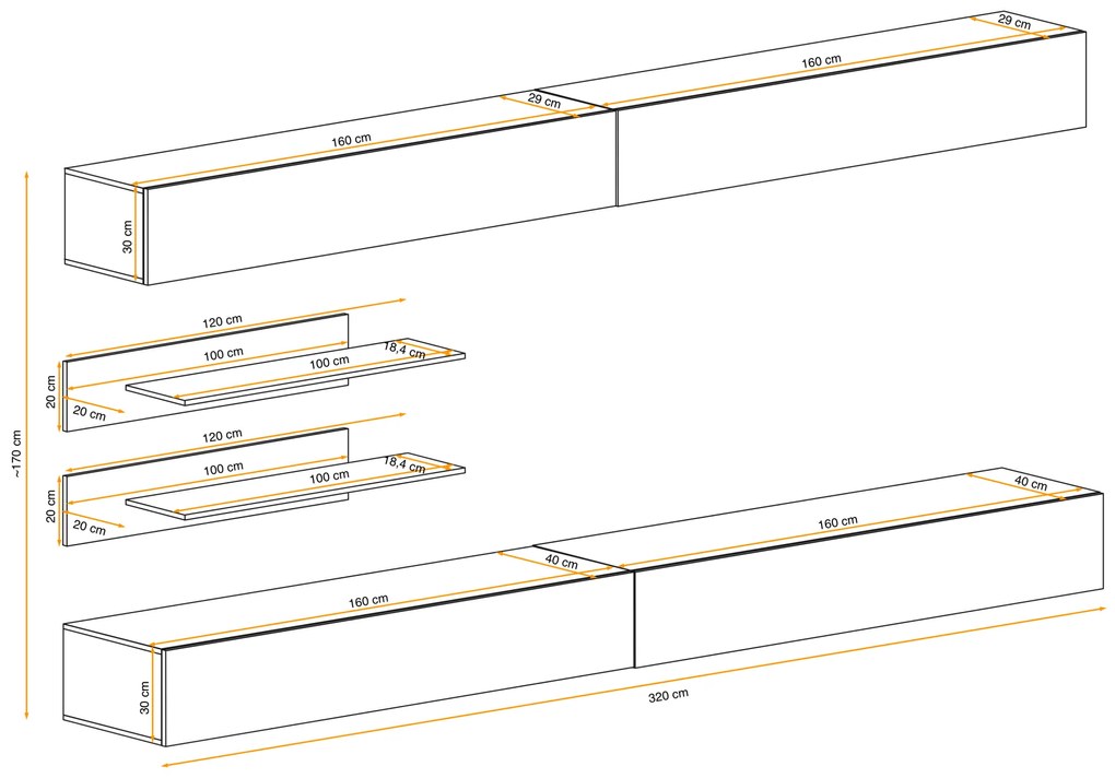 Závěsná stěna do obýváku FREYA 1 - bílá