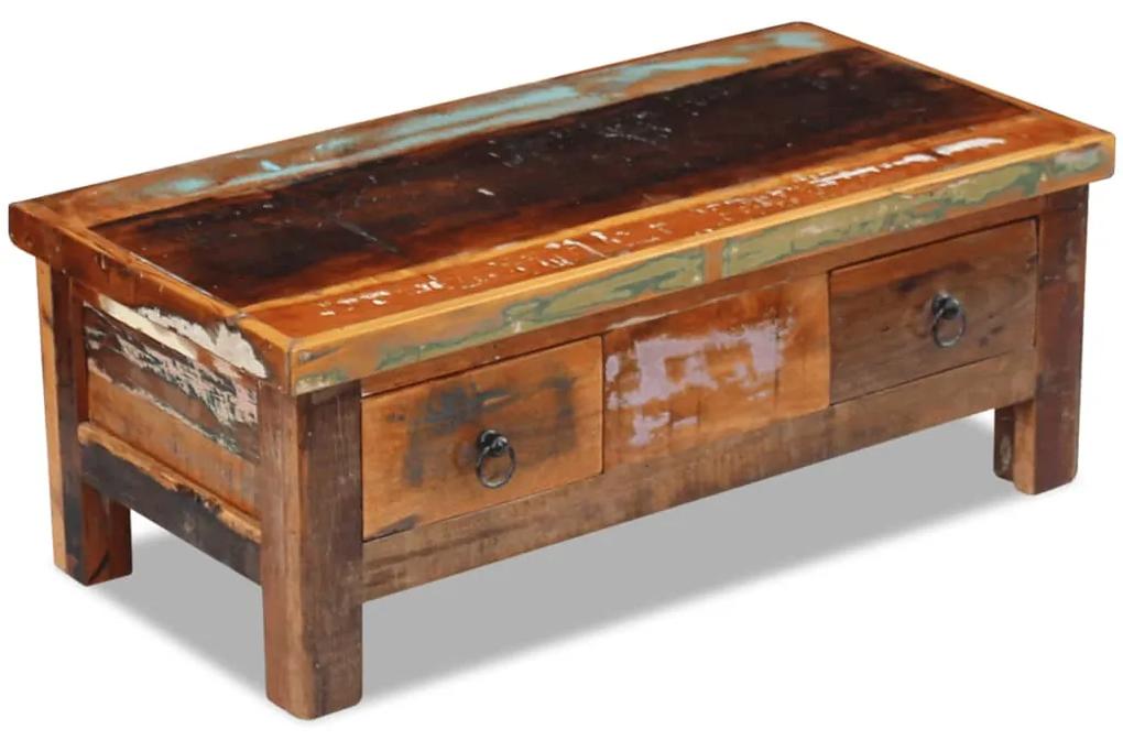 Konferenční stolek zásuvky masivní recyklované dřevo 90x45x35cm