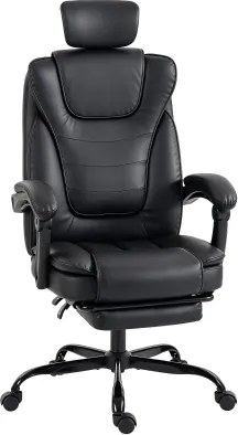 HOMCOM ergonomické herní křeslo, sklopné herní křeslo z umělé kůže, výškově nastavitelné, 2D opěrka hlavy, černá