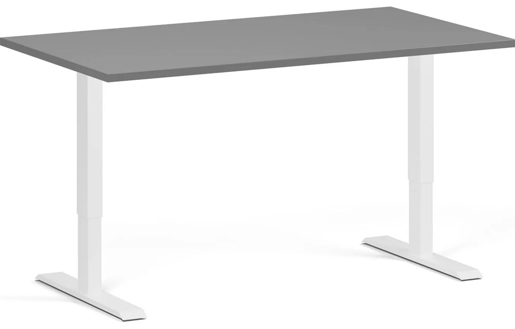 Výškově nastavitelný stůl, 140x80 cm, 1 motor, bílá podnož, grafit