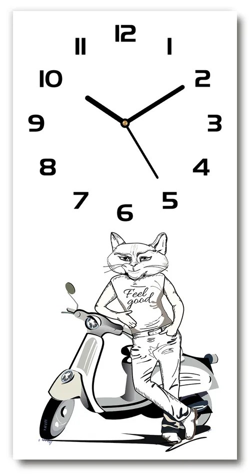 Wallmuralia Nástěnné skleněné hodiny Kočičí muž 30x60 cm