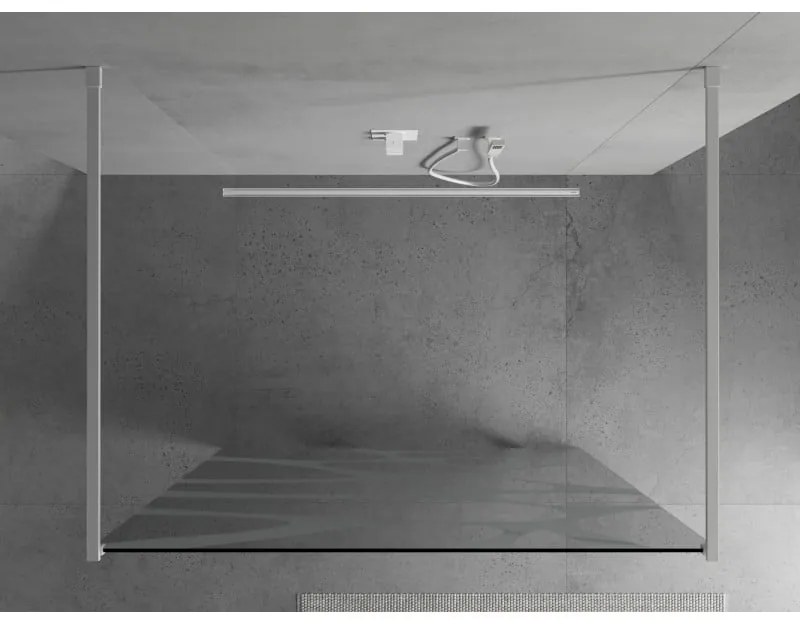 Mexen Kioto, průchozí sprchová zástěna 110 x 200 cm, 8mm sklo čiré/bílý vzor, 2x bílá stabilizační rozpěra, 800-110-002-20-97