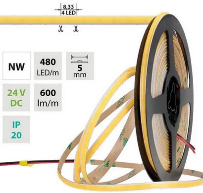 LED pásek McLED 24V COB neutrální bílá 480LED/m 6W/m CRI90 5mm ML-126.112.90.2