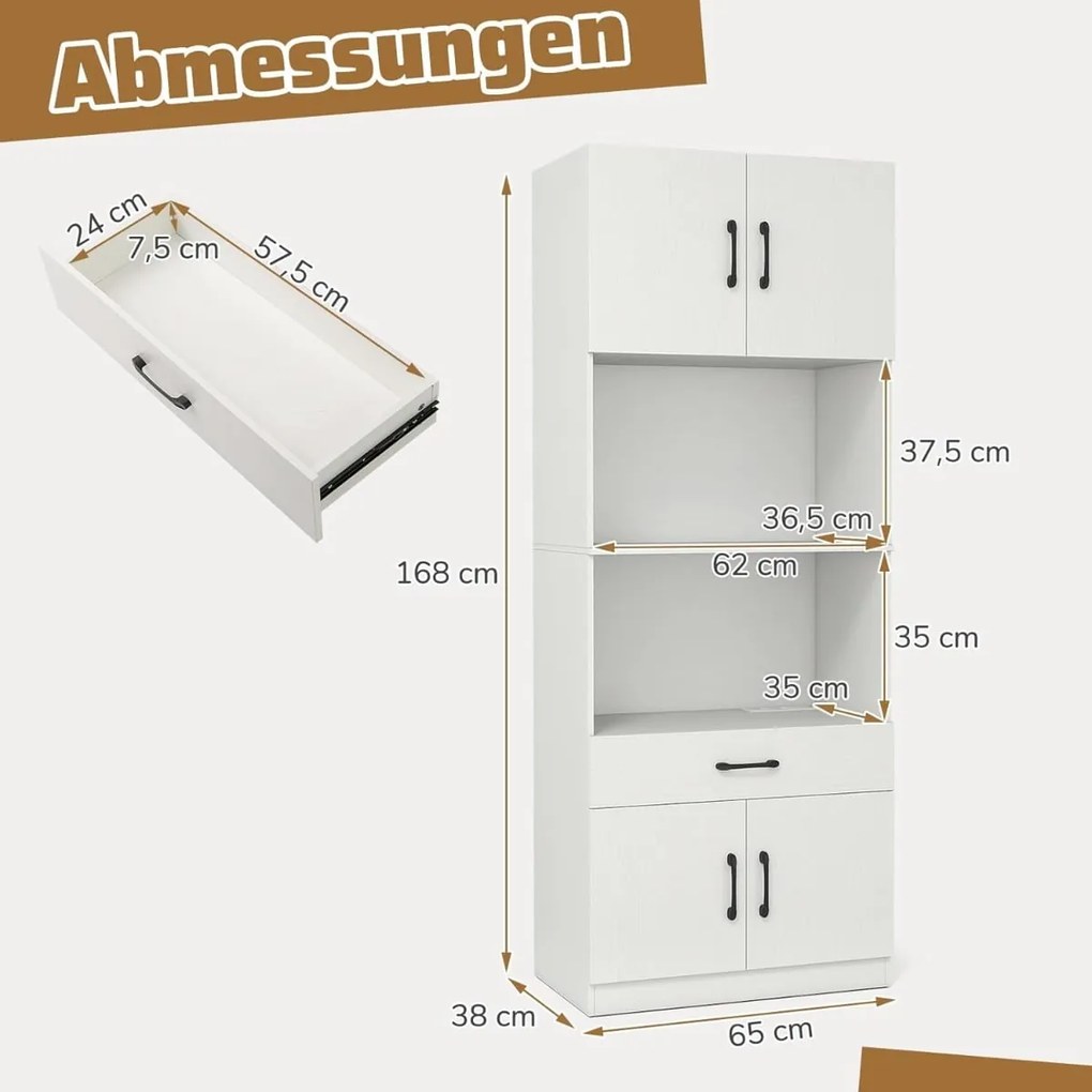 Costway Kuchyňská skříňka 168 cm bufetová s nabíjecí stanicí 1 USB a 1 Kuchyňská