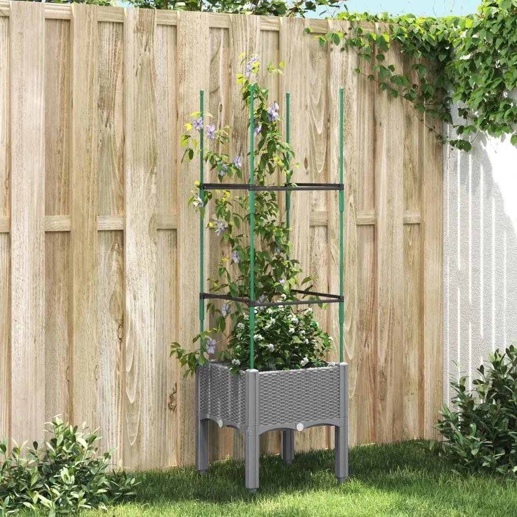 vidaXL Zahradní truhlík s treláží světle šedý 40 x 40 x 142,5 cm PP
