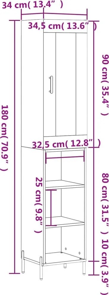 vidaXL Skříň highboard 34,5 x 34 x 180 cm kompozitní dřevo [3199375] Barva: Betonová šedá