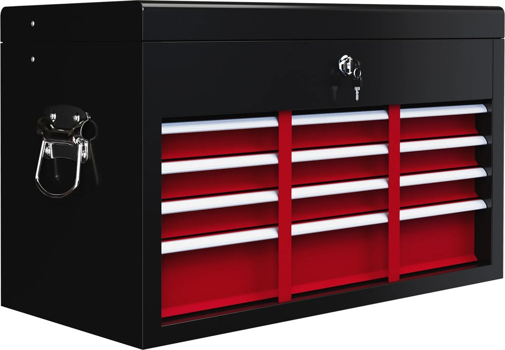 HOMCOM kufr na nářadí 6 zásuvek zámek box na nářadí rukojeť box na nářadí ocelový červený+černý 60x26x34cm | Aosom