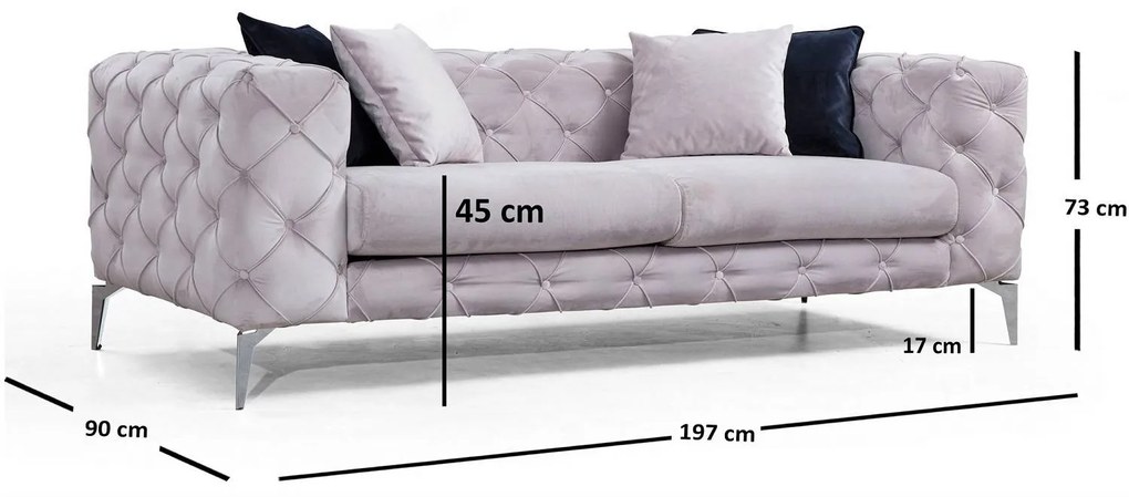 Designová sedačka Rococo 197 cm světle šedá