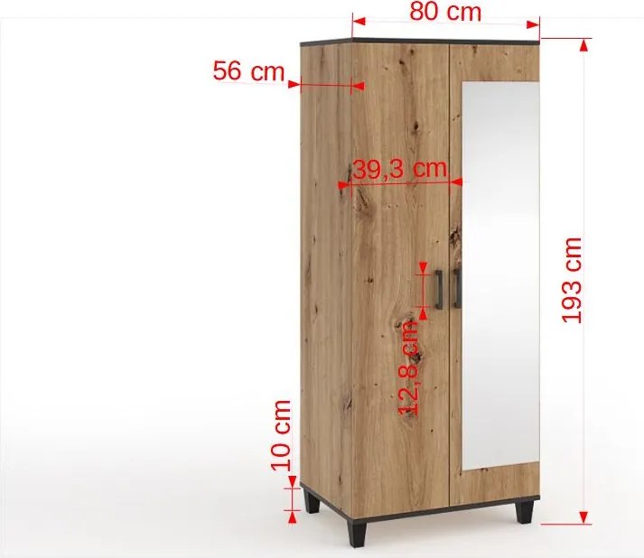 ADRK Furniture Dvoudveřová skříň se zrcadlem POLA 11 ADRK-WA-POL-11-ART