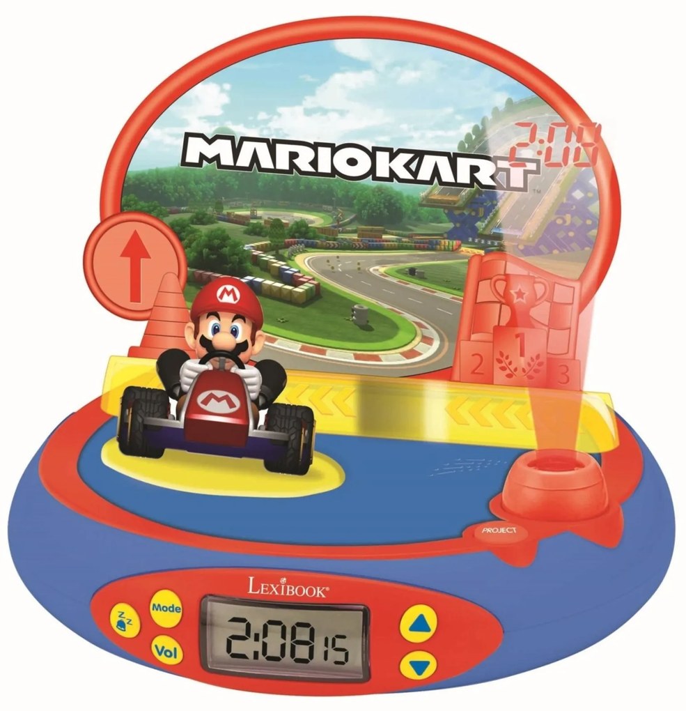 Dětský projektor lexibook mario kart 3d projekční hodiny s postavičkami a zvuky z videohry