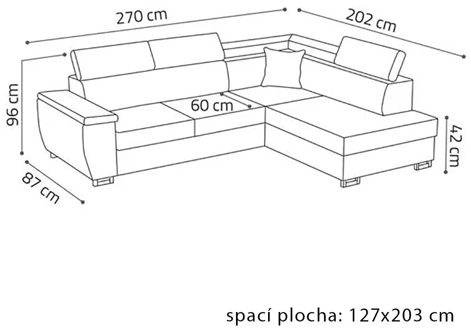 Sedací souprava Natan | 270x202 cm | PRAVÁ | rozkládací + úložný prostor | VÝBĚR TKANIN