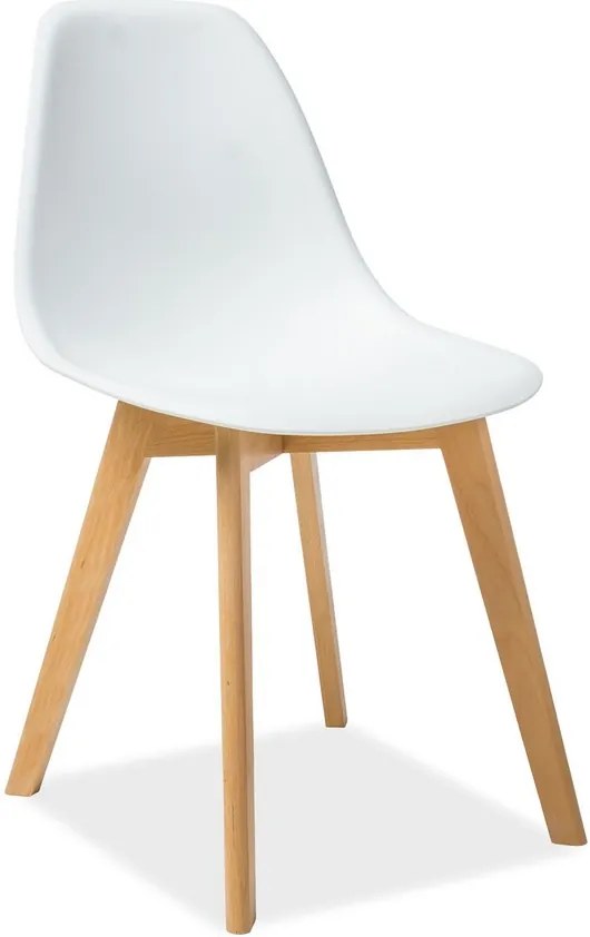 Jídelní plastová židle v bílé barvě s dřevěnou konstrukcí KN900
