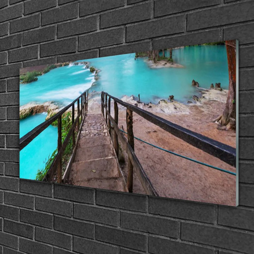 Obraz na skle Schody Jezero Architektura 100x50 cm