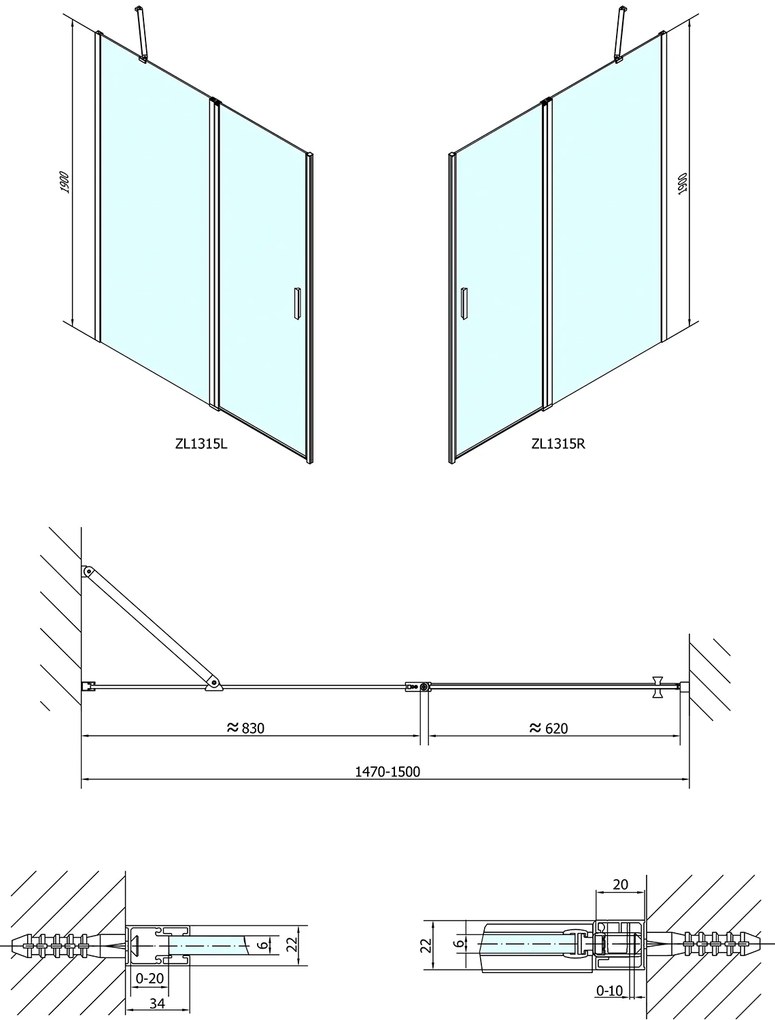 Polysan ZOOM LINE sprchové dveře 1500mm, čiré sklo, ZL1315