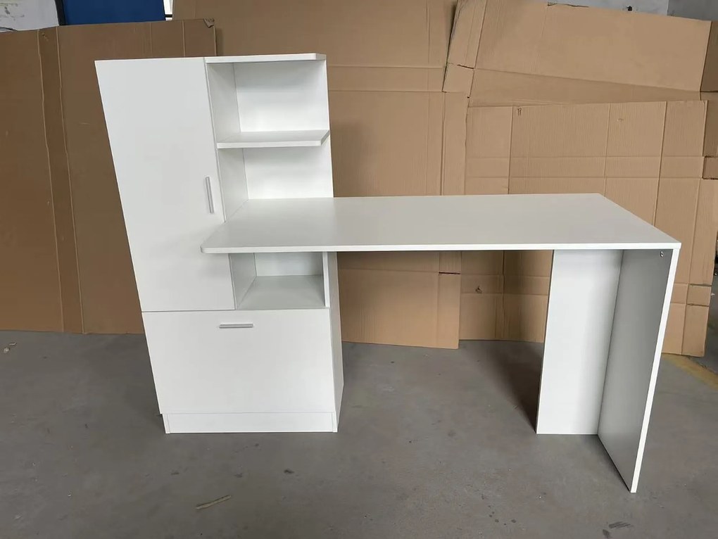 HOMCOM psací stůl 150 cm s knihovnou a skříňkou, bílý