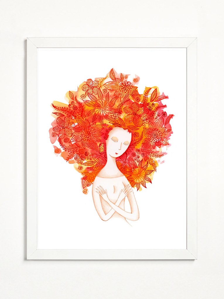 Barbora Brůnová | Oranžová víla Rám: Bílý, Velikost: 60 x 40 cm