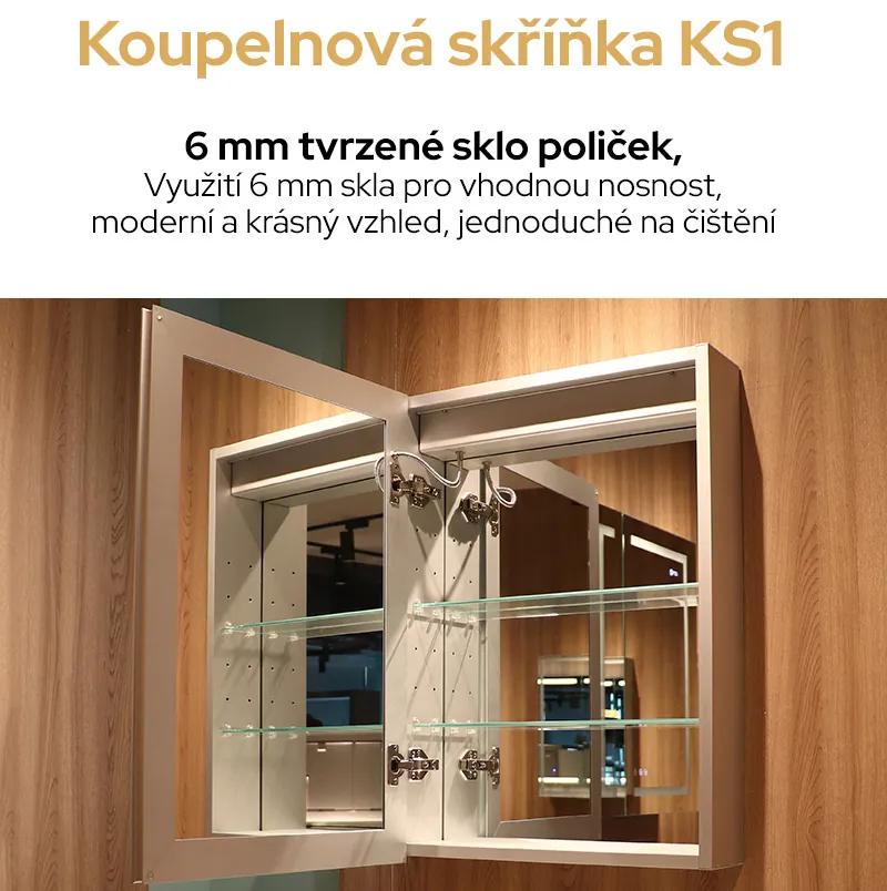 Bezdoteku Koupelnová skříňka jednodvěřová se zrcadlem a LED osvětlením KS1