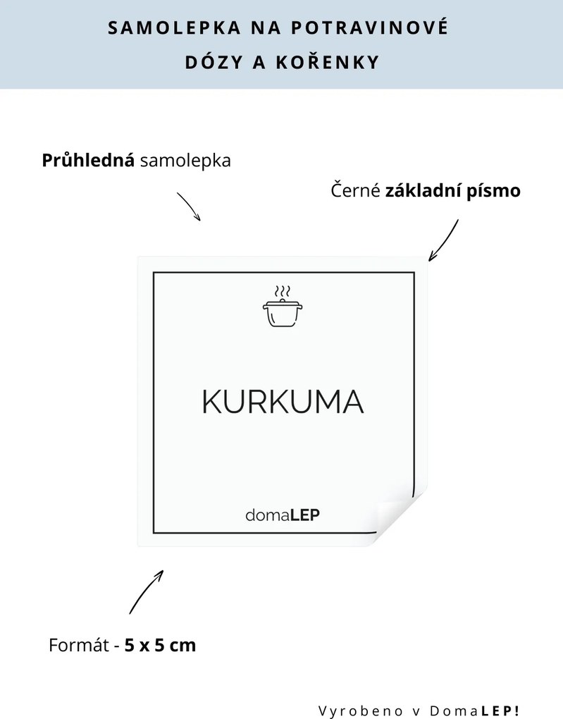 Samolepka na kořenky KURKUMA průhledná 5 × 5 cm základní písmo