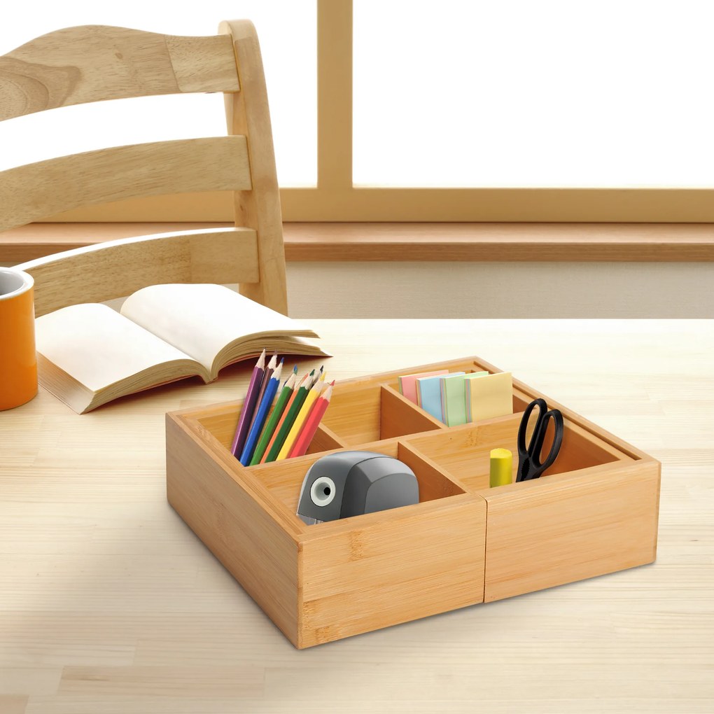 HOMCOM Úložný box Organizér box zásuvky, výsuvný organizér, bambus, přírodní, 24,6 x 17,6 x 7 cm