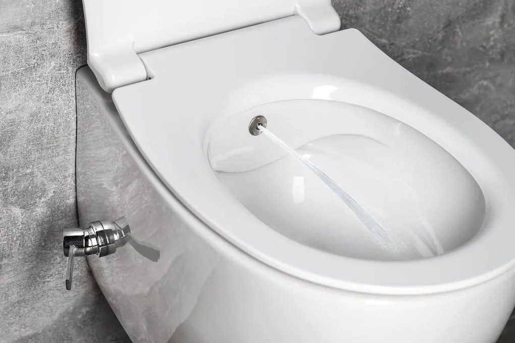 Isvea Isvea, SENTIMENTI CLEANWASH závěsná WC mísa, integrovaný ventil a bidetová sprška, Rimless, 36x51cm, bílá, 10ARS1101I