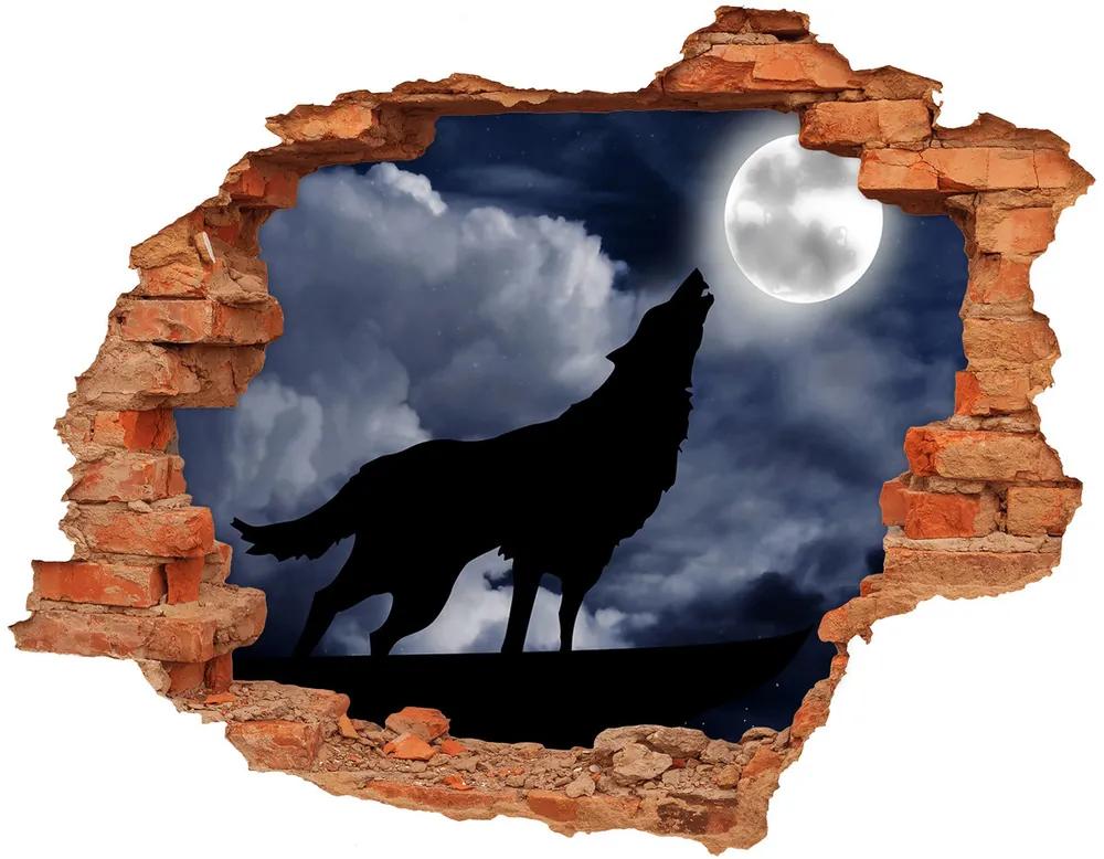 Wallmuralia Díra 3D fototapeta na stěnu Vyjící vlk úplněk 90x70 cm