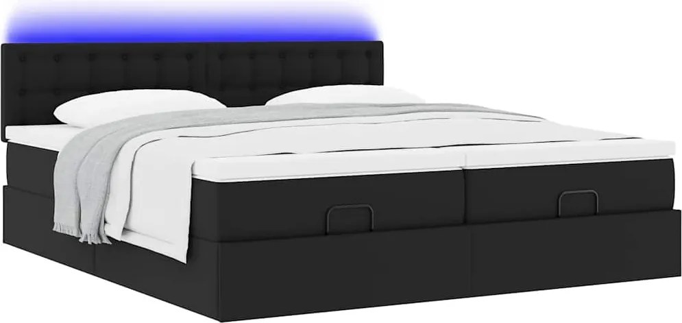 Osmanský postel s matracemi&LED černá 180x200cm umělá kůže 3312805