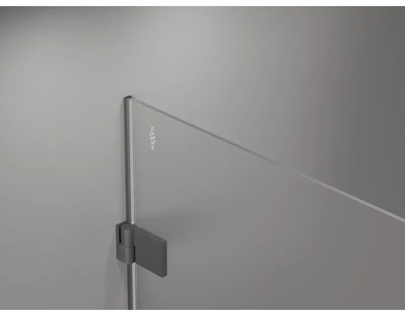 Mexen Lunar-B, výklopný sprchový kout levý 80 x 80 cm, 8mm čiré sklo, grafitový profil, 832-080-080-95-00-L