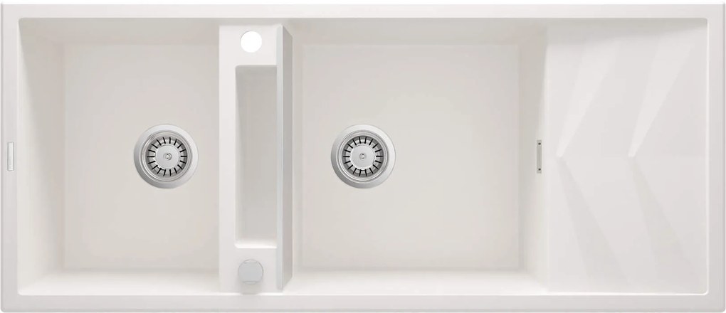 Deante Magnetic, 2-komorový granitový dřez s odkapávačem 1160x500x224 mm, bílá, DEA-ZRM_A213