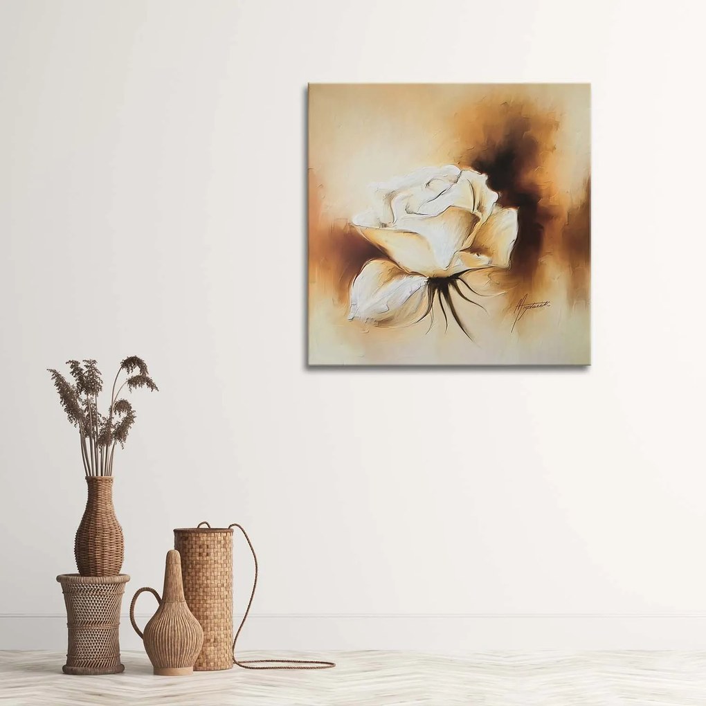 Gario Obraz na plátně Jako ručně malovaná bílá růže Rozměry: 30 x 30 cm