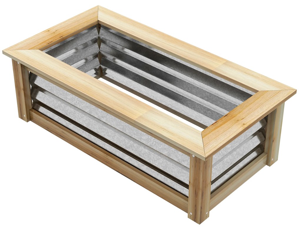 Outsunny Kovový vyvýšený záhon s dřevěným rámem pro zahradu a balkon 90x45x30cm, odolný proti povětrnostním vlivům | Aosom.de