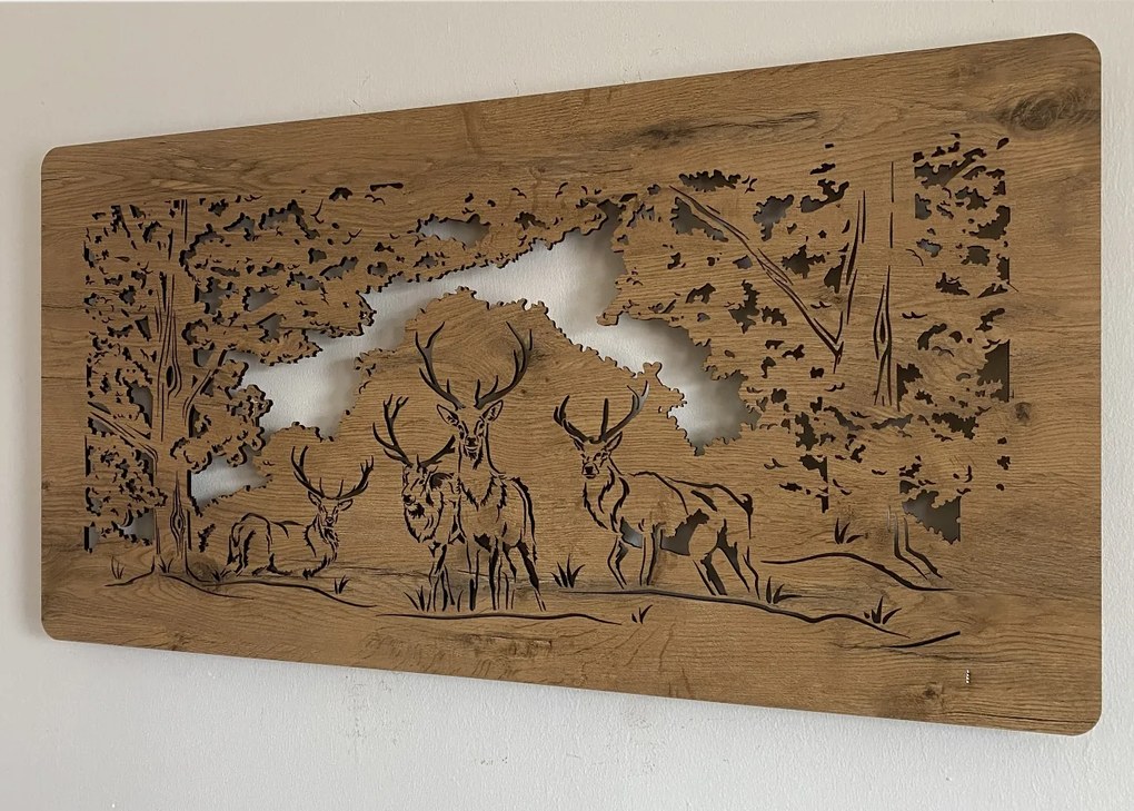 Li-Go "Jeleni" světelný obraz 230V 120x60 cm provedení povrchu: dub světlý