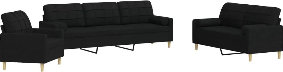 3dílná sedací souprava s polštáři černá textil 3278307
