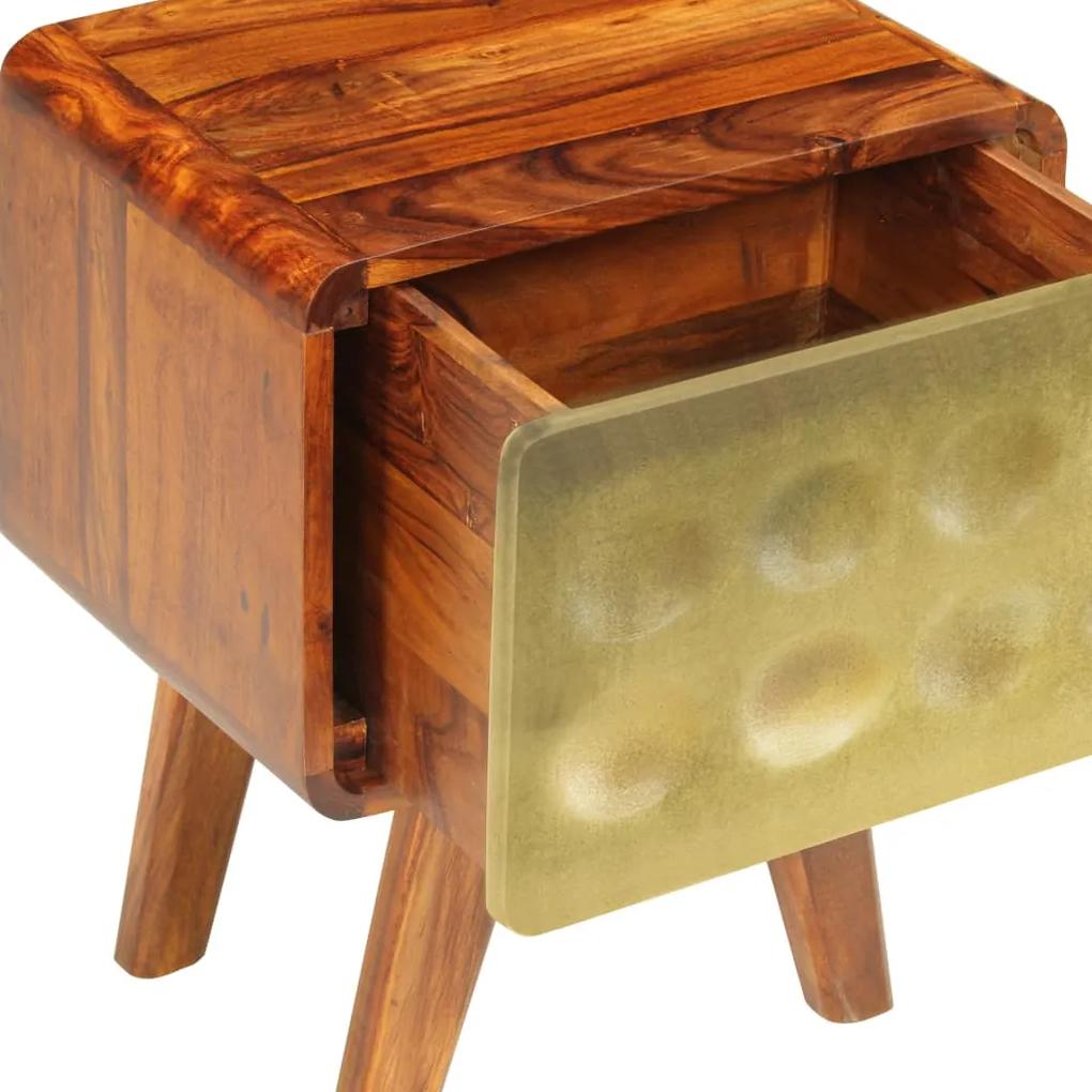 Noční stolek - masivní sheesham se zlatým potiskem | 49x40x30 cm