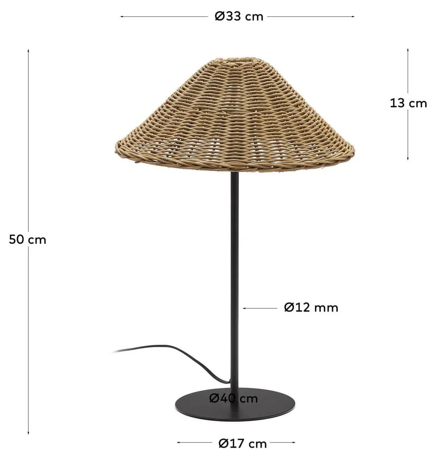 Stolní lampa s ratanovým stínidlem v černo-přírodní barvě (výška 50 cm) Urania – Kave Home